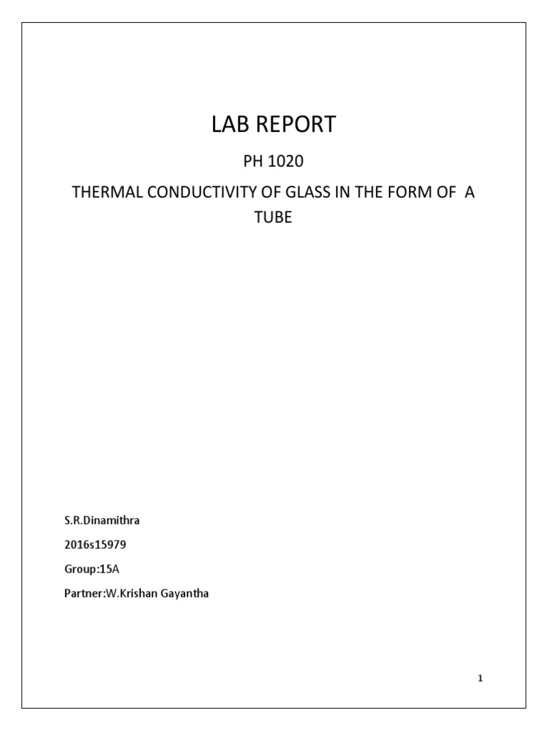 Lab Report: PH 1020 Thermal Conductivity of Glass in The Form of A Tube ...