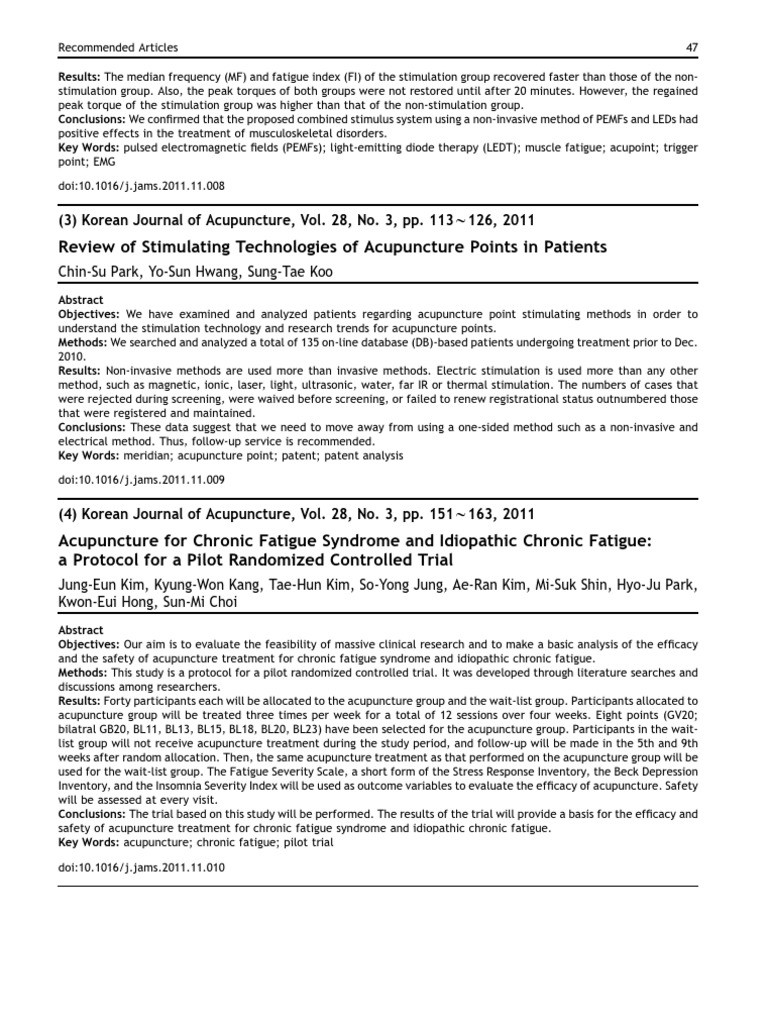 Acupuncture For Chronic Fatigue Syndrome and Idiopat 2012 Journal of ...