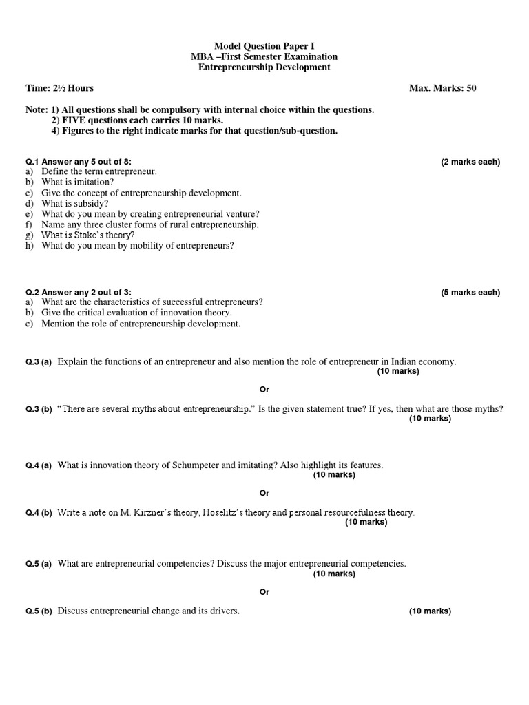 SPPU MBA 1st Sem Entrepreneurship Paper | PDF | Entrepreneurship ...