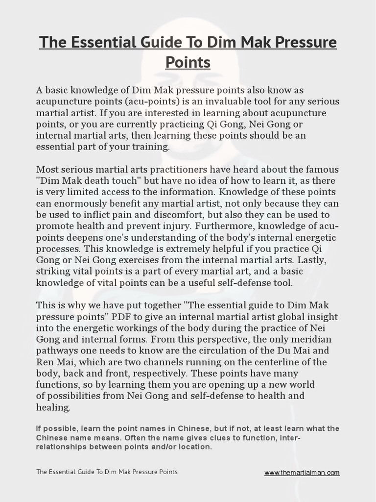 The Essential Guide To Dim Mak Pressure Points | PDF | Qi | Meridian ...