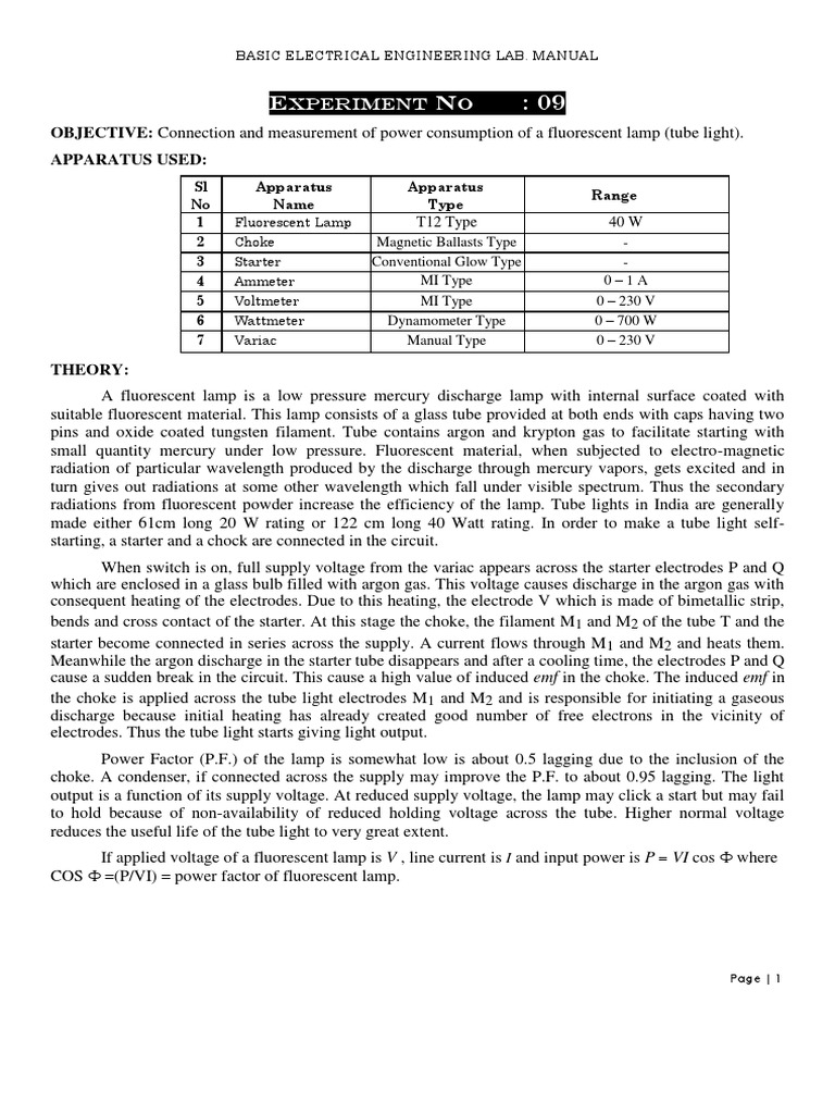 Tube Light Manual | PDF | Fluorescent Lamp | Incandescent Light Bulb