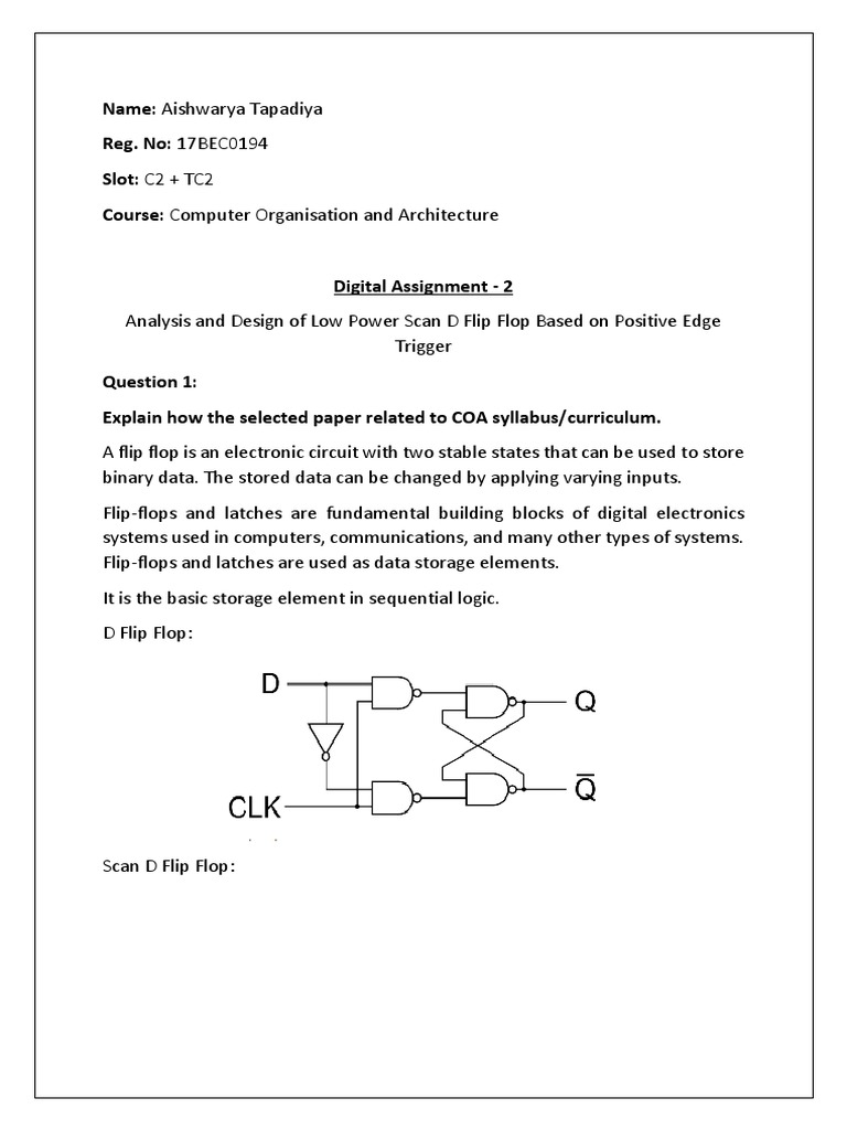 Analysis and Design of Low Power Scan D Flip Flop Based on Positive ...