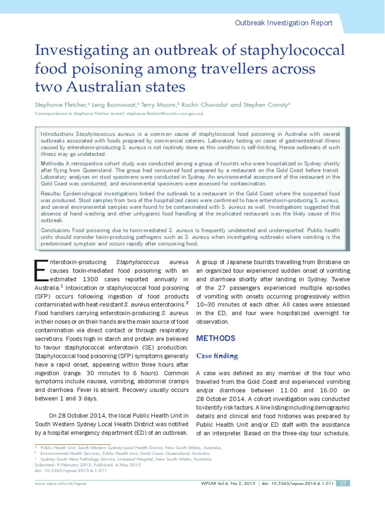 Investigating An Outbreak of Staphylococcal Food Poisoning Among ...