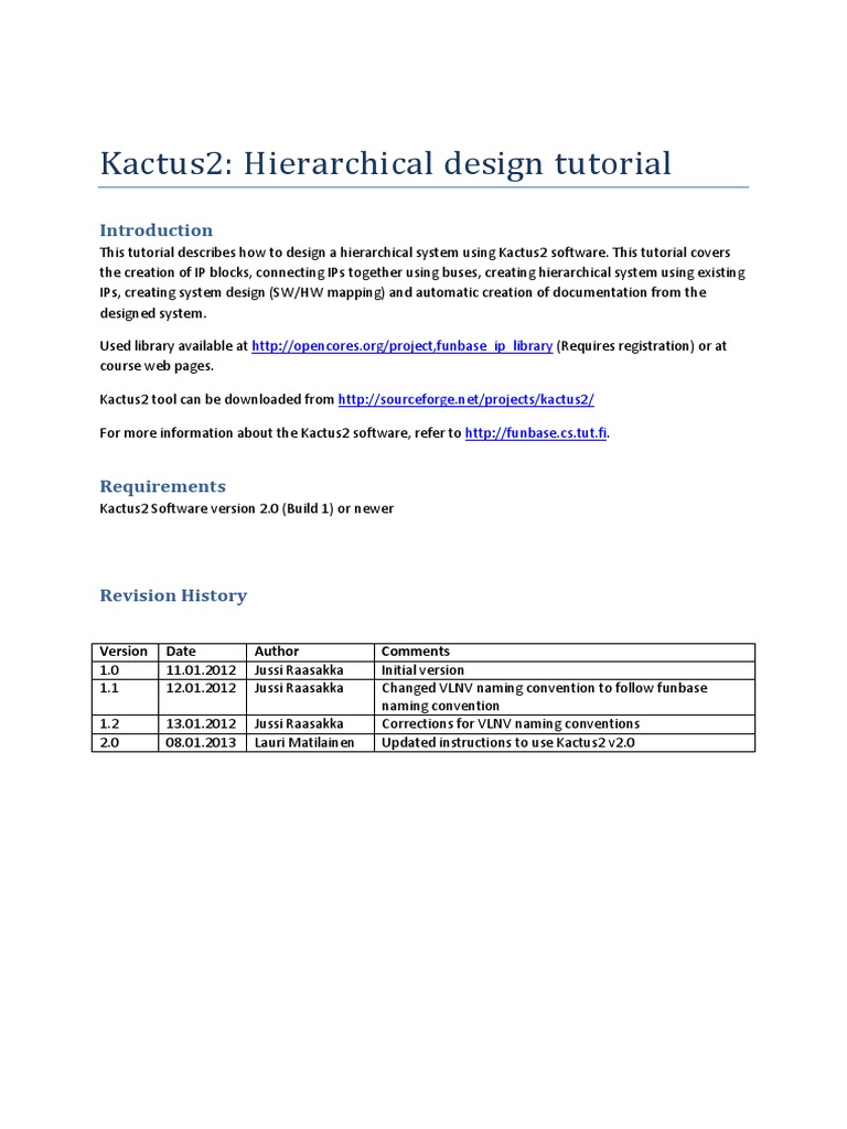 Kactus2: Hierarchical Design Tutorial: Version Date Author Comments | PDF | Library (Computing ...