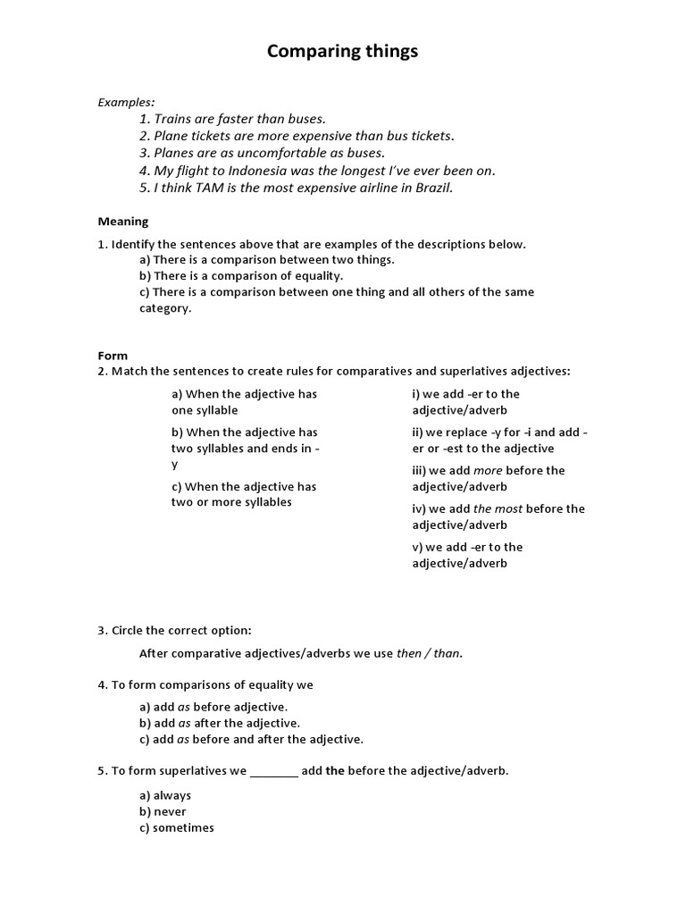 Comparative Adjectives Worksheet | PDF | Foreign Language Studies