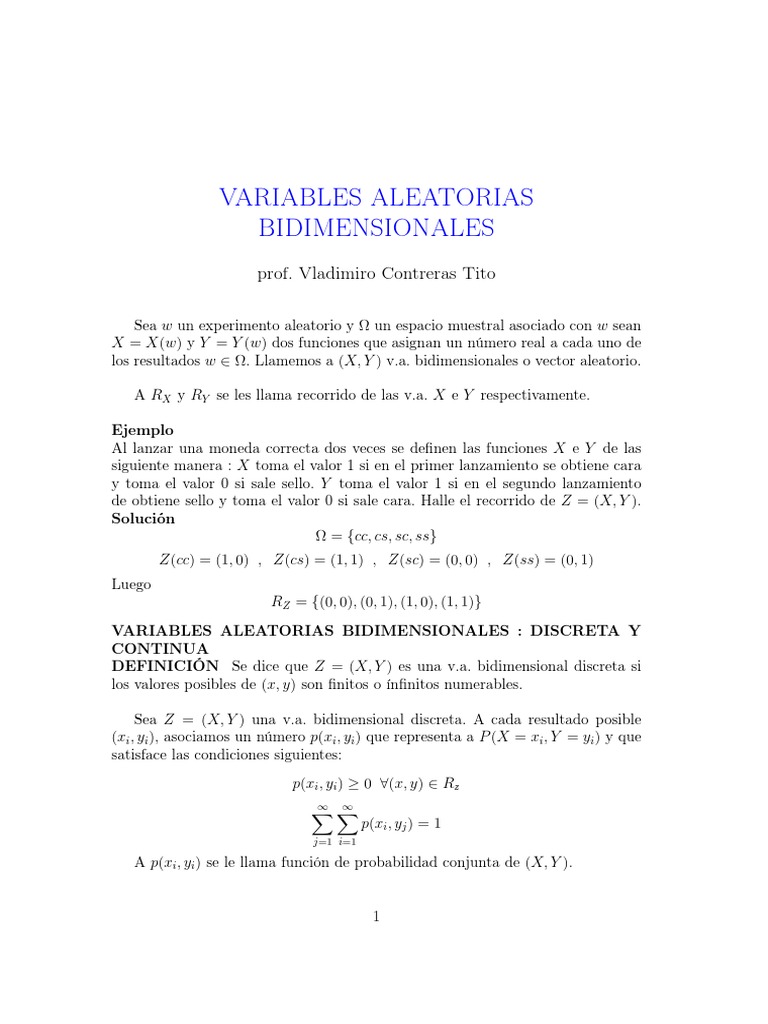 Variables Aleatorias Bidimensionales | PDF | Variable aleatoria ...