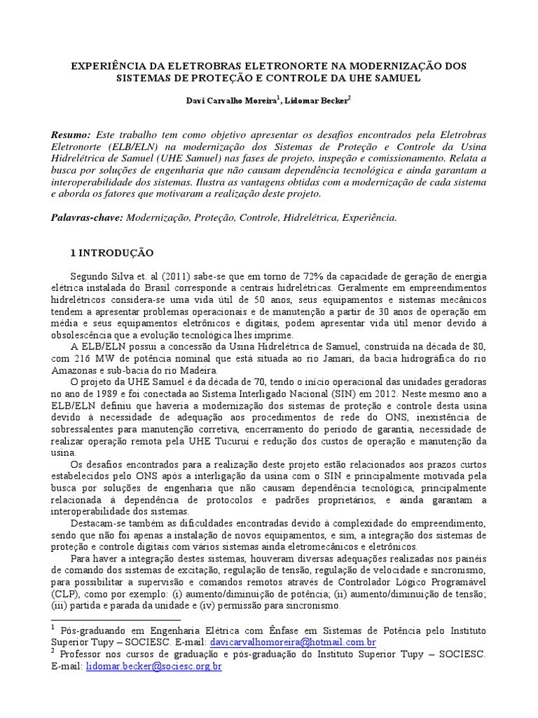 Experiência Da Eletrobras Eletronorte Na Modernização Dos Sistemas de ...