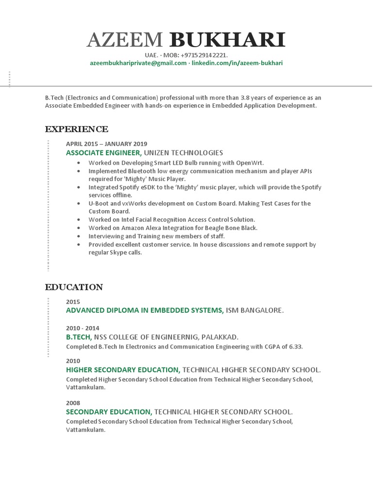 Azeem Resume Feb 2019 | PDF | Embedded System | Software