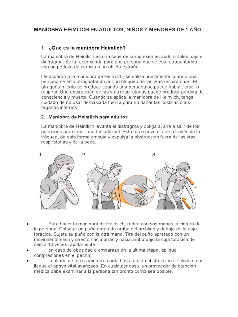 Maniobra de Heimlich: Guía Completa | PDF | Salud y bienestar | Medicina