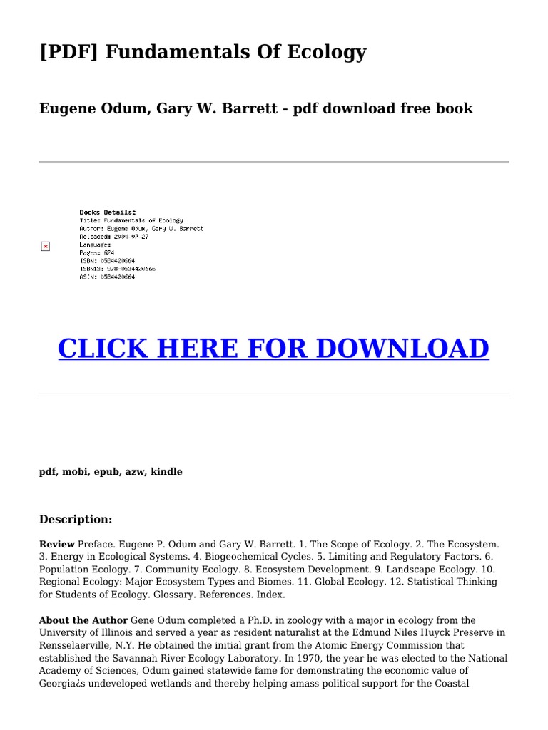 Click Here For Download: (PDF) Fundamentals of Ecology | PDF | Ecology ...