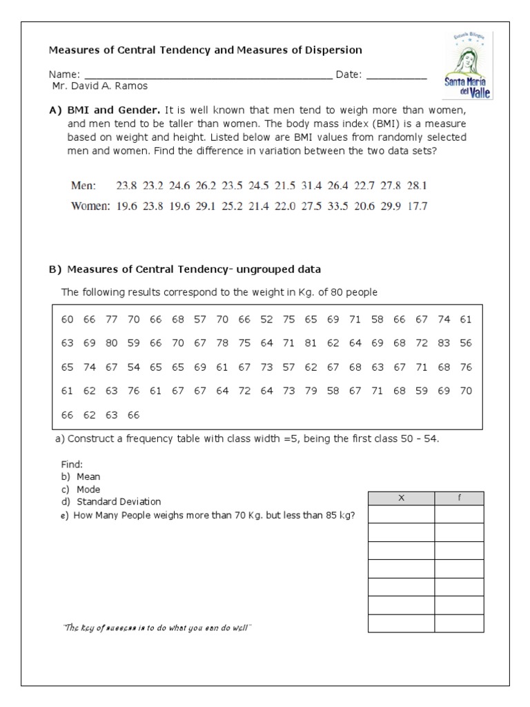 Esmv Statistics Worksheet#2 | PDF