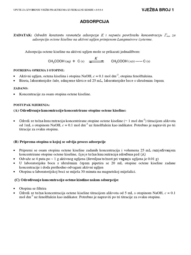 Kratke Upute Za Vjezbe Iz Fizikalne Kemije 2-V.0.9.9.4 | PDF