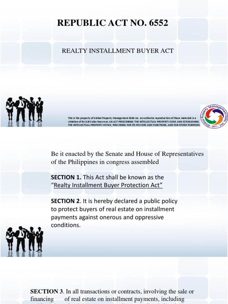 Republic Act No. 6552: Realty Installment Buyer Act | PDF | Property Management | Payments