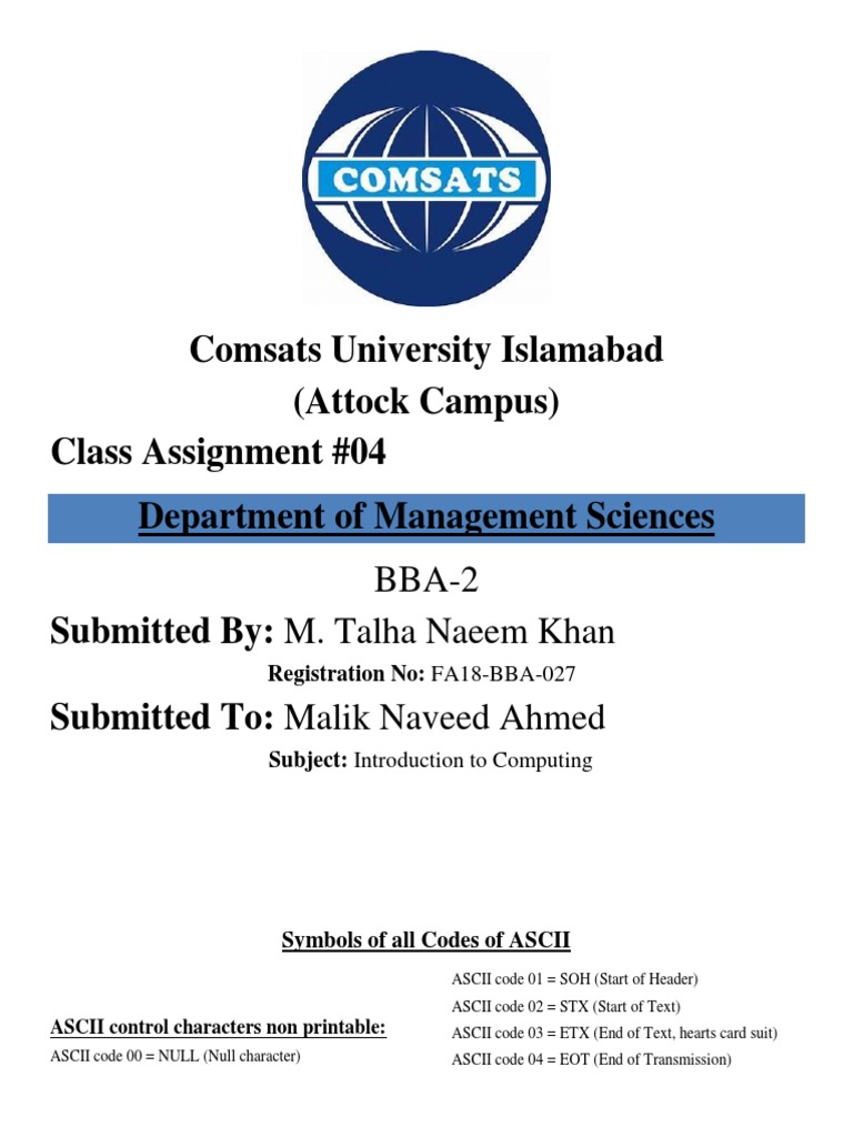 Comsats University Islamabad (Attock Campus) Class Assignment #04 ...
