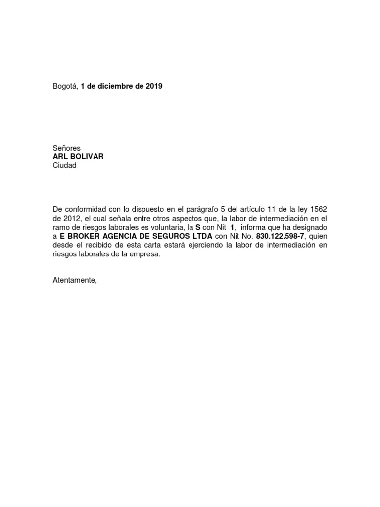 Cartas Nombramiento e Broker - Intermediario de Seguros | PDF