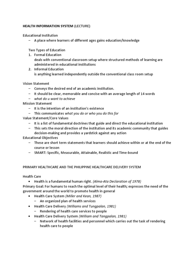 Health Information System | PDF | Health Care | Goal