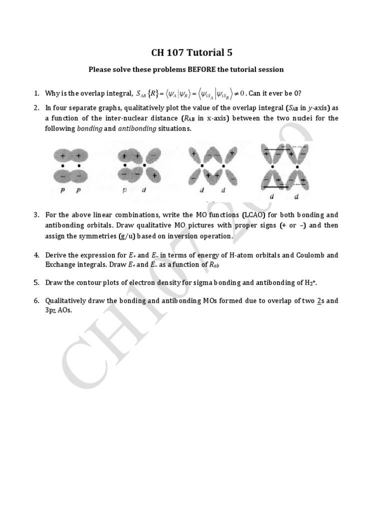 CH 107 Tutorial 5: Please Solve These Problems BEFORE The Tutorial ...