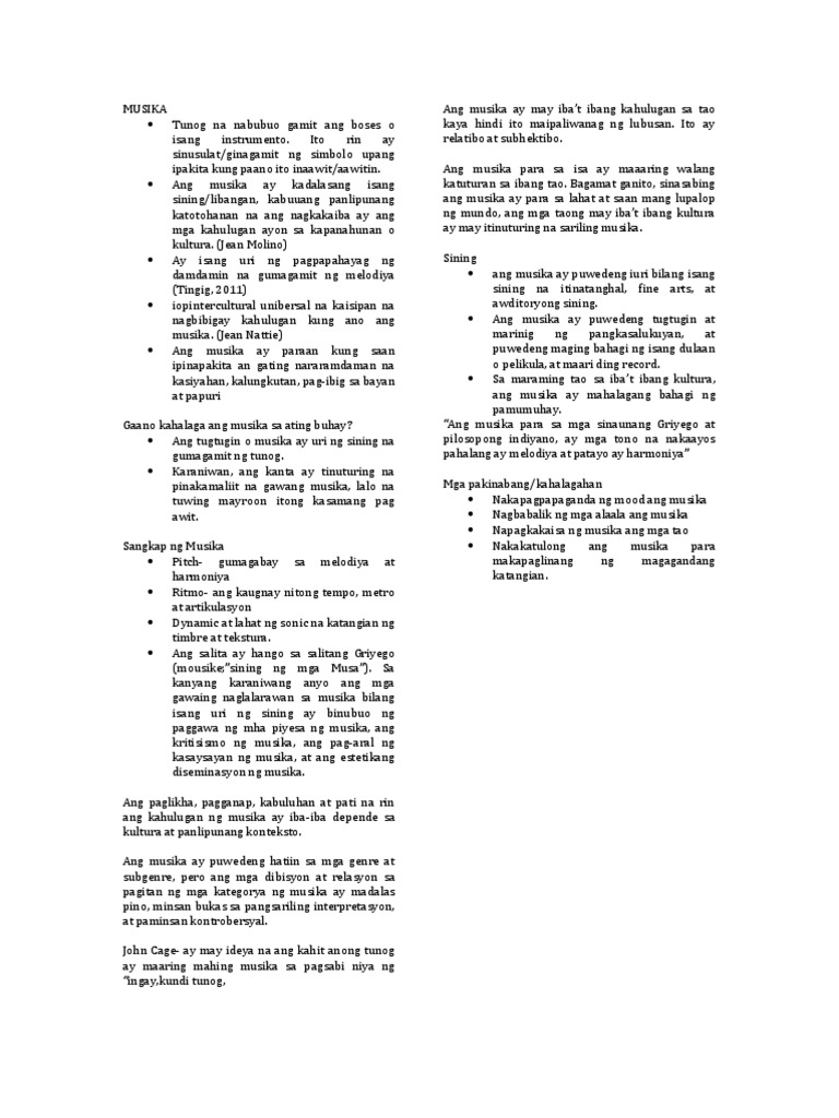 Ano Ang Musika Sa Buhay Ng Tao