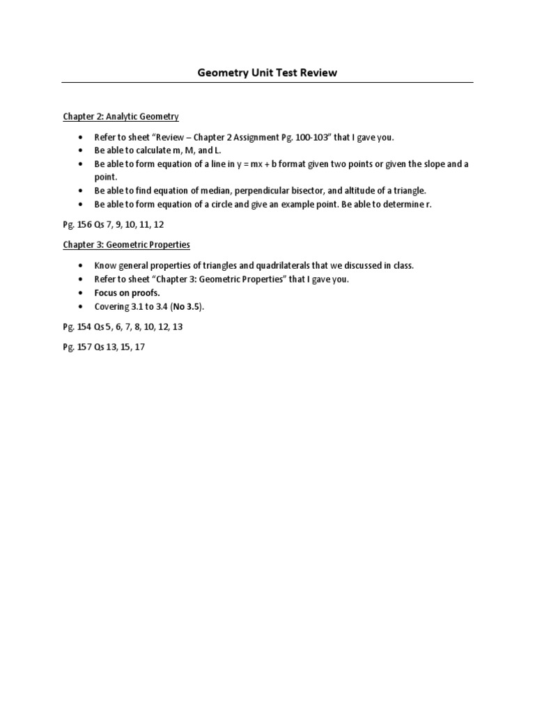 Geometry Unit Test Review | PDF