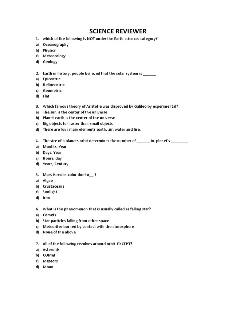 Science Questionnaire PDF | PDF | Atmosphere Of Earth | Moon
