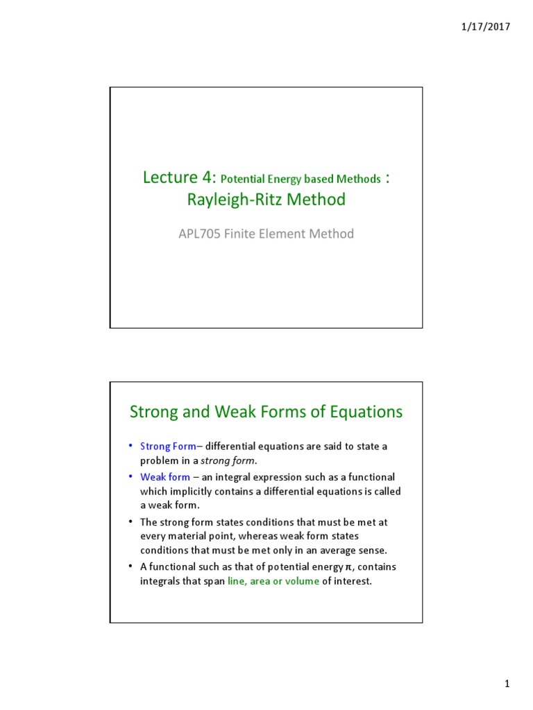 Rayleigh Ritz Method: APL705 Finite Element Method | PDF | Finite ...