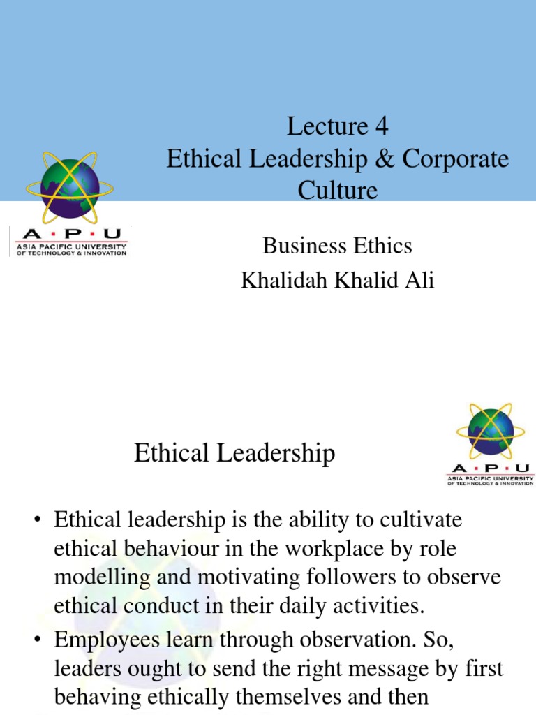 BEG Lecture 4 Ethical Leadership and Corporate Culture | Download Free ...