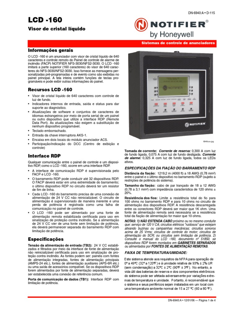 Repetidor LCD 160 Notifier | PDF | Fonte de energia | Visor de cristal ...