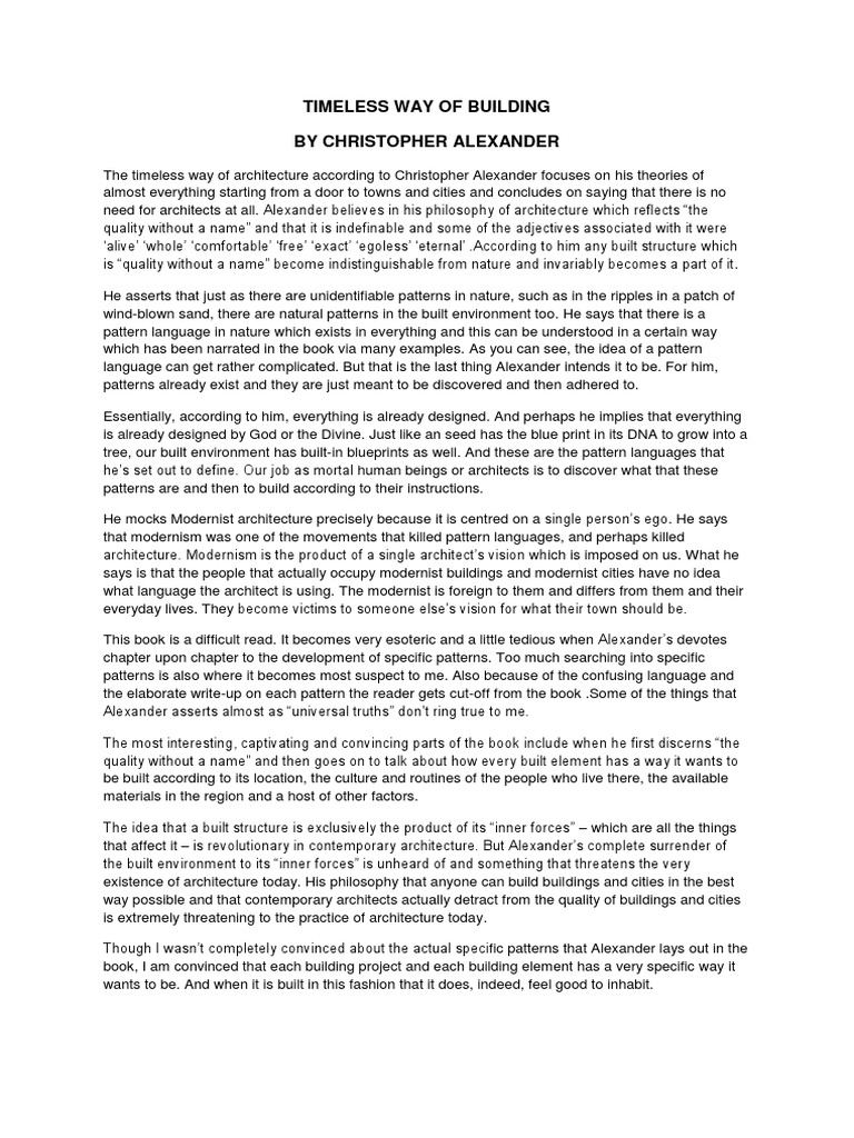 Timeless Way of Building by Christopher Alexander | PDF | Modernism ...