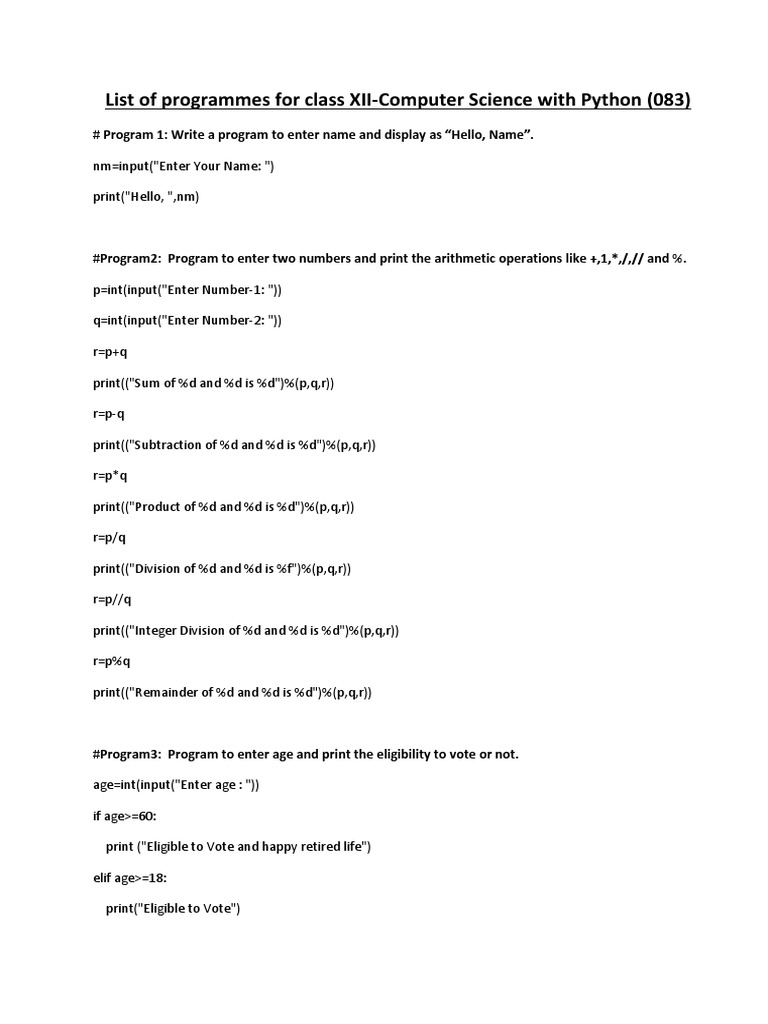 Computer Science Class XII Python Programming Solutions: A Comprehensive Collection of Programs ...