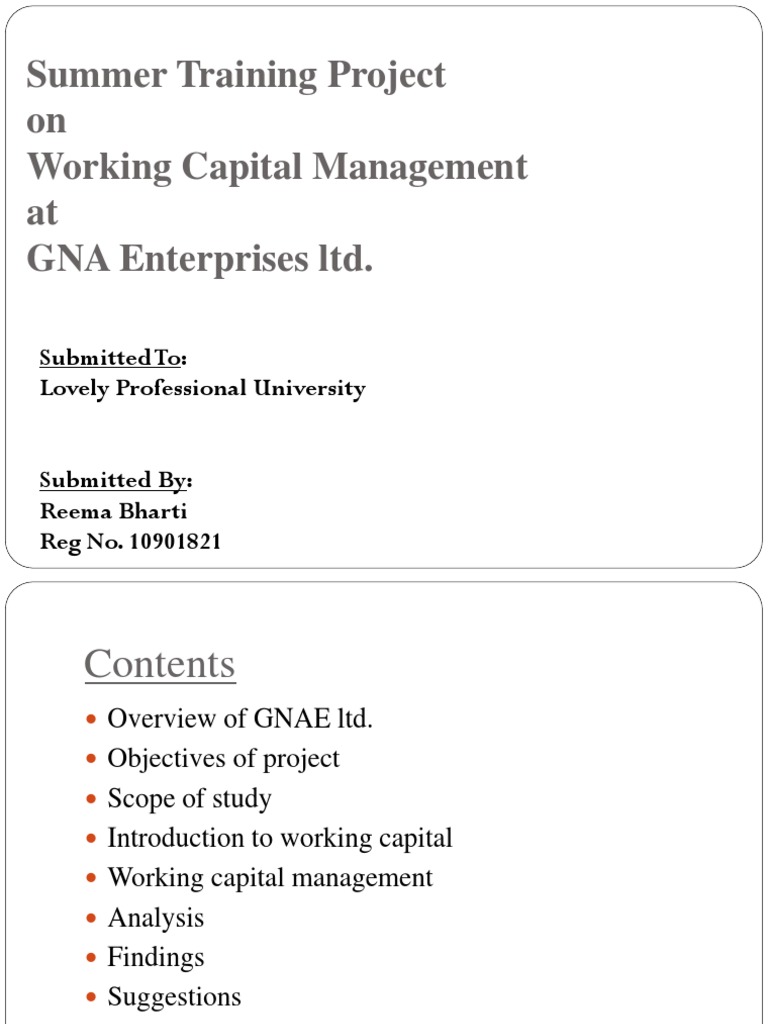 Summer Training Project On Working Capital Management at GNA ...
