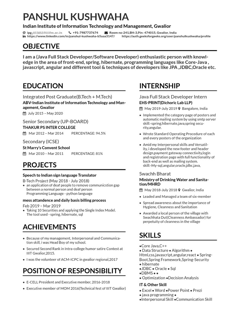 Panshul Kushwaha CV | PDF | Java (Programming Language) | Data Management