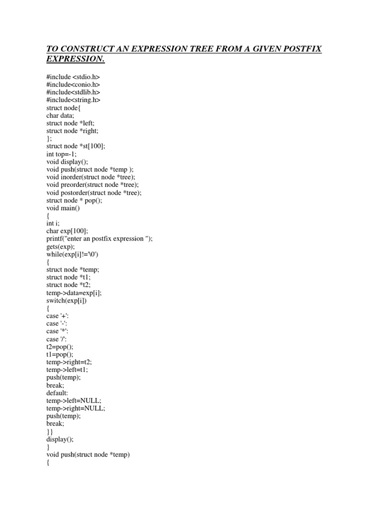 Expression Tree From Postfix Expression | PDF