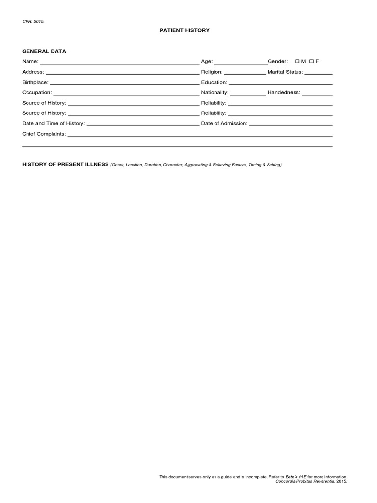 Patient History: This Document Serves Only As A Guide and Is Incomplete ...