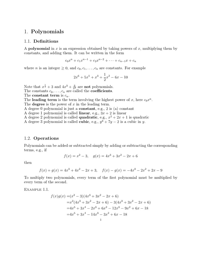 Polynomials: 1.1. Definitions | PDF | Factorization | Polynomial