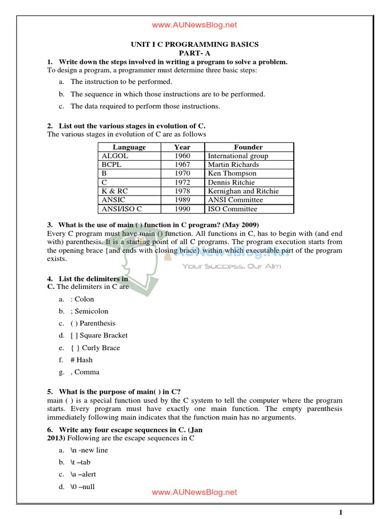 Cs8251 2marks Pdf C Programming Language Pointer Computer Programming 4952
