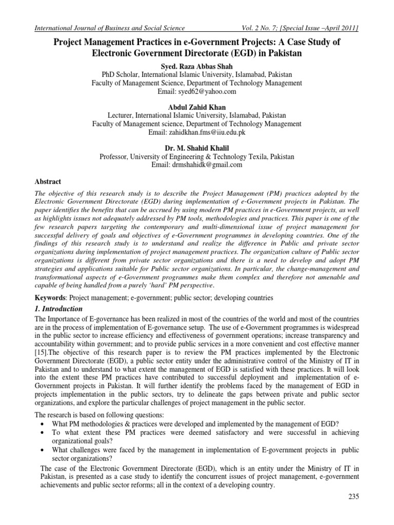 Project Management Practices in EGovernment Project | PDF | E ...