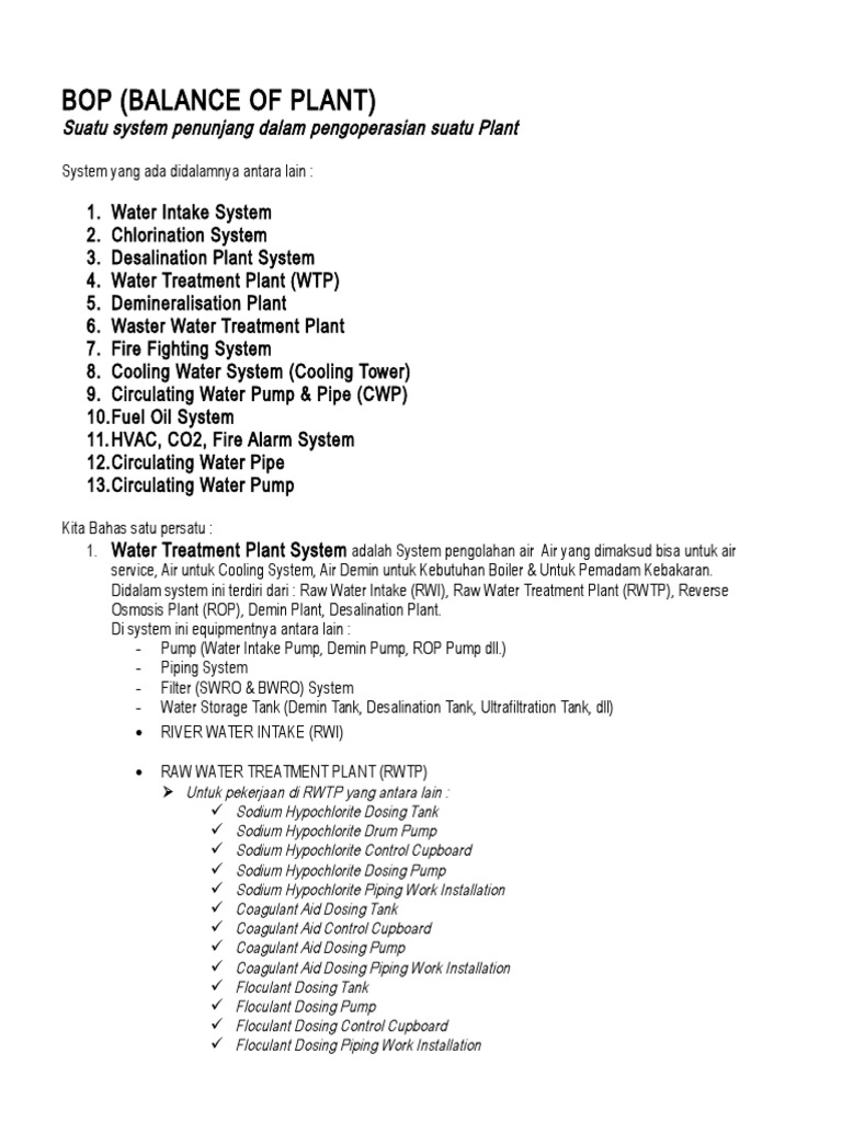 Bop (Balance of Plant) | PDF | Water Purification | Desalination