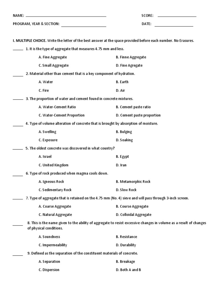 CEMT Quiz | PDF | Concrete | Cement