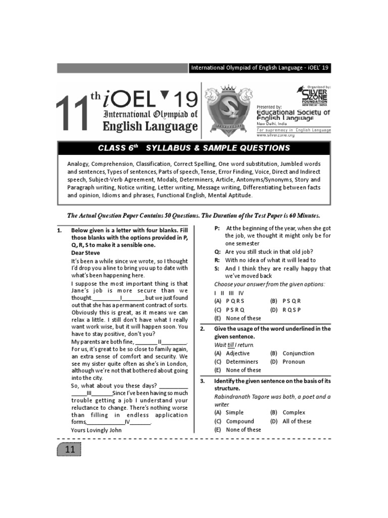 iOEL 2019 English Language Exam Guide | PDF | Question | English Language