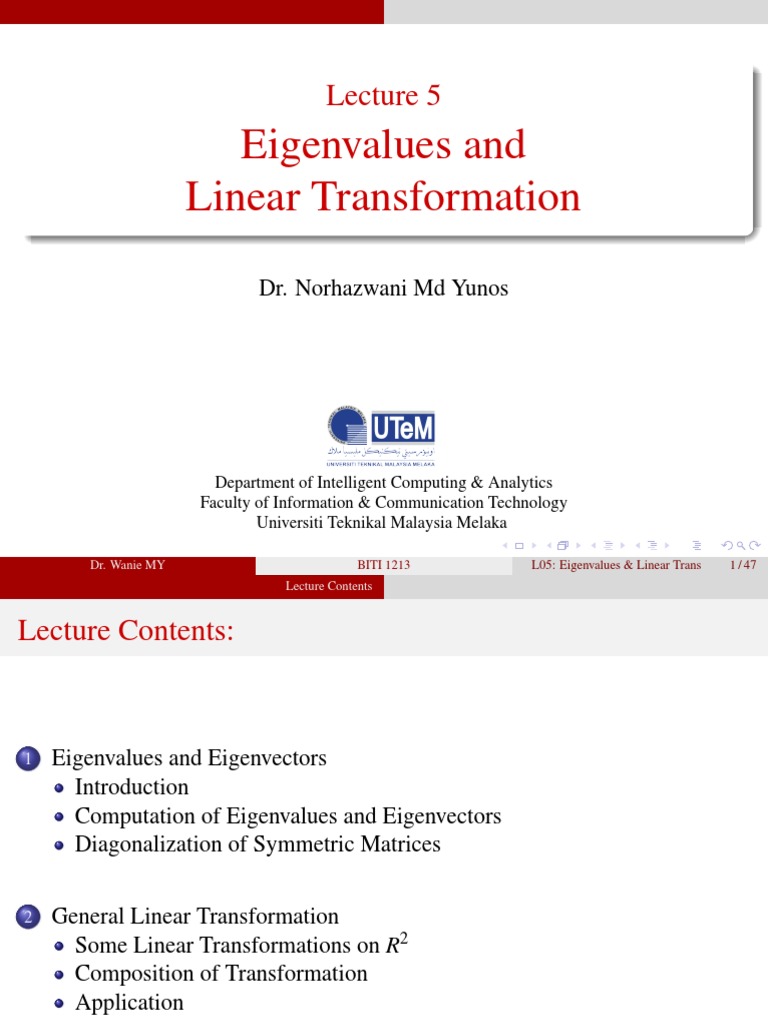 L05 Eigenvalues and Linear Transformation | PDF | Eigenvalues And Eigenvectors | Matrix ...