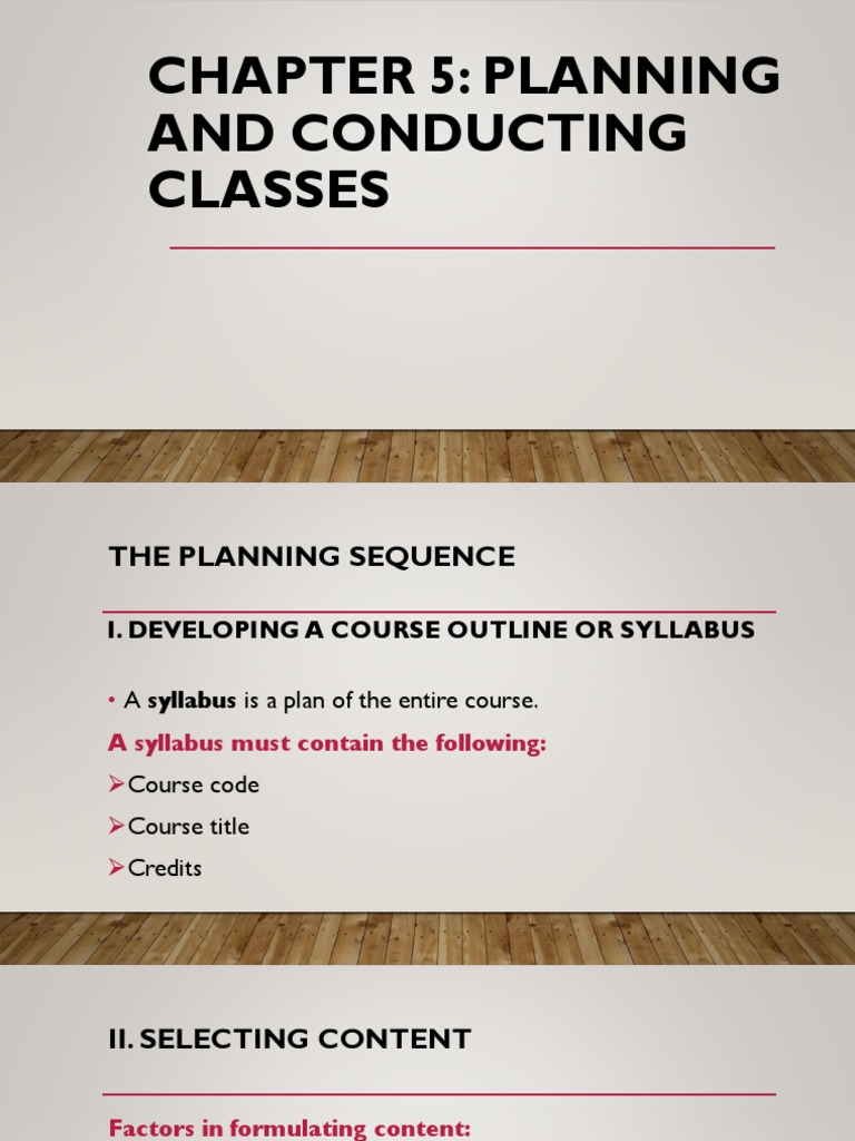 Chapter 5: Planning and Conducting Classes | PDF | Teaching Method ...
