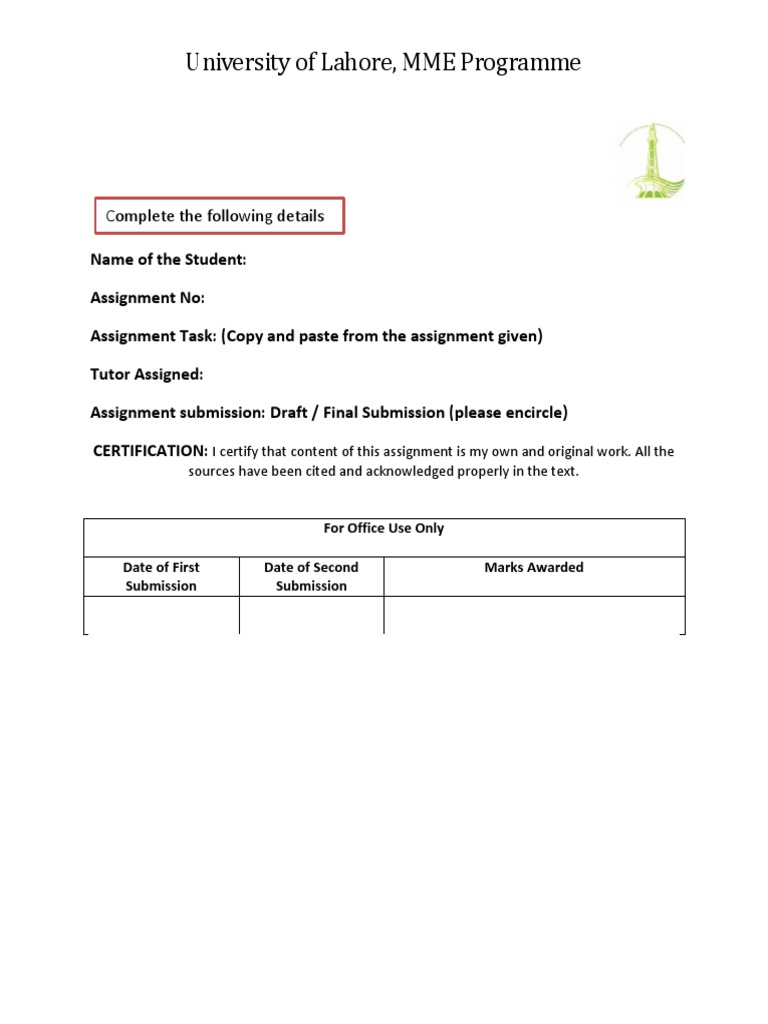 Assignment Submission Guidelines UOL | PDF | Cognition | Learning