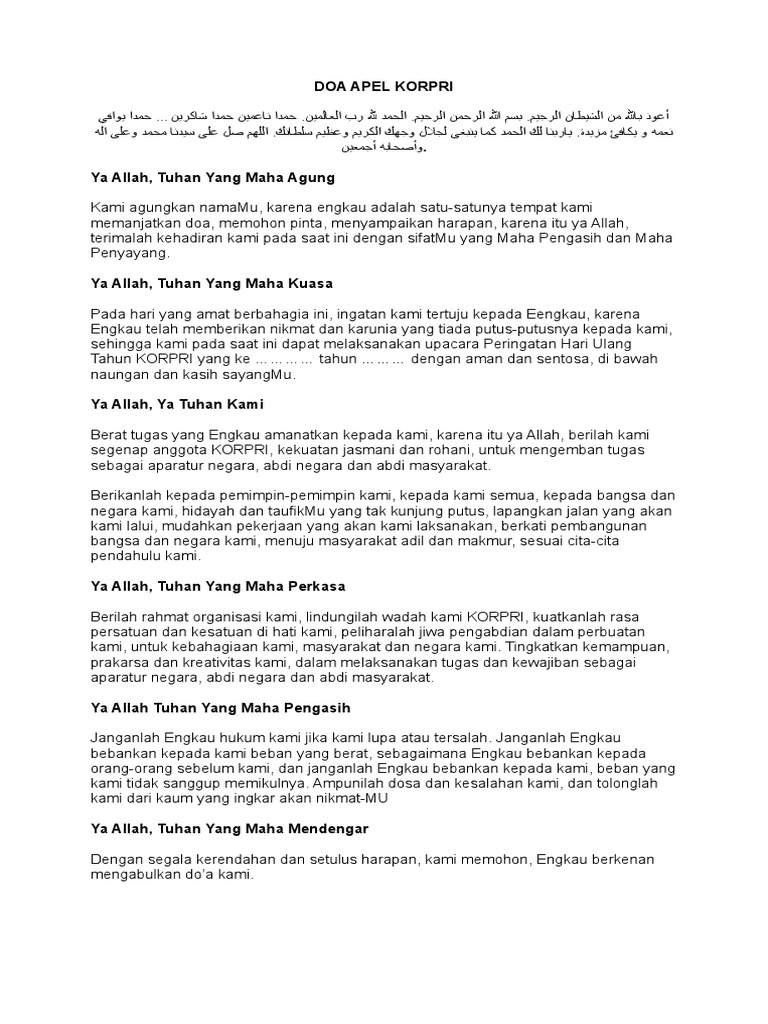 Doa Apel Korpri | PDF