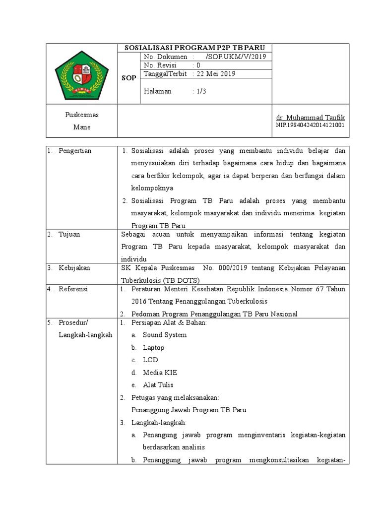 Sop Sosialisasi Program p2 TB Paru | PDF
