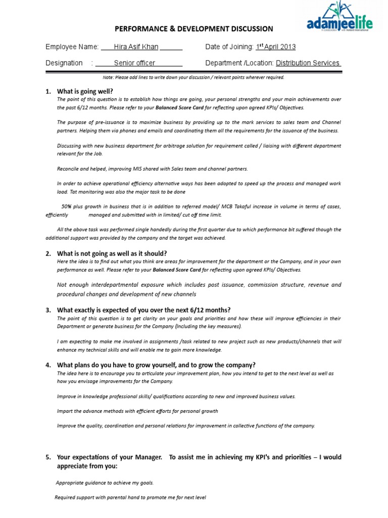 Performance & Development Discussion | PDF | Cognition | Business