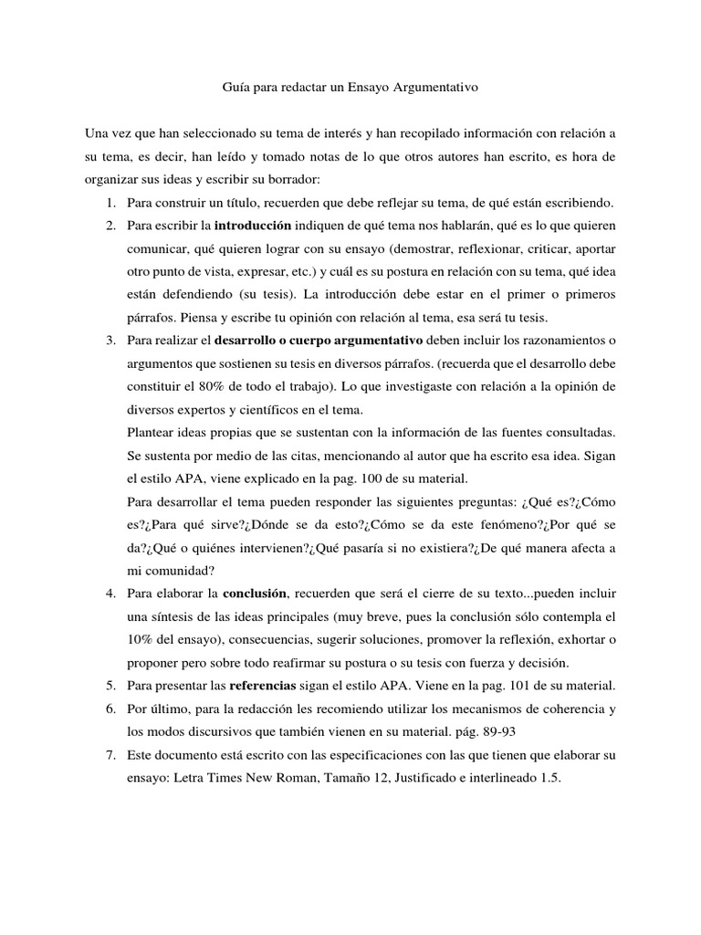 Guía para Redactar Un Ensayo Argumentativo | PDF | Ensayos | Epistemología