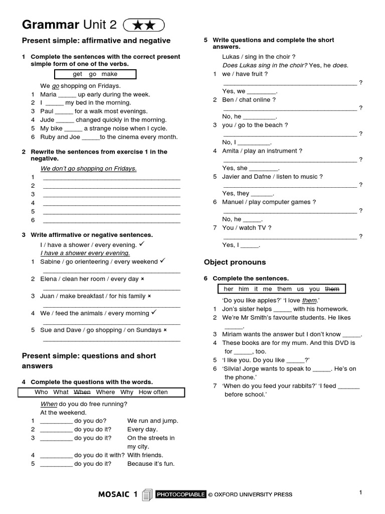Mosaic TRD1 GV U2 2 | PDF | Linguistics | Grammar