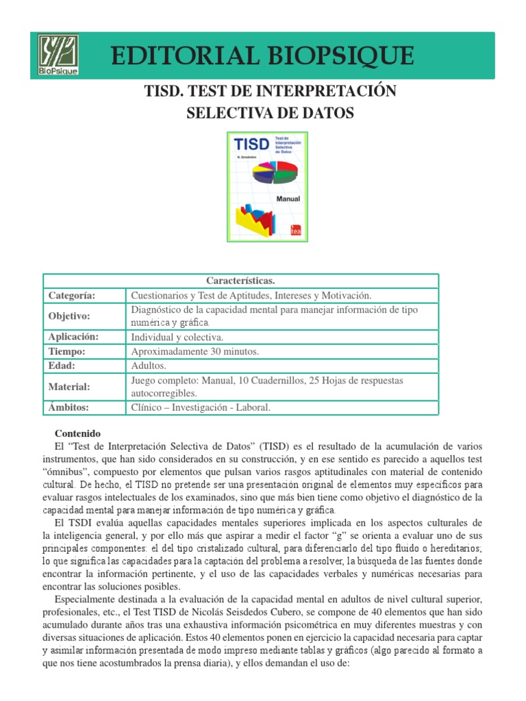 Test TISD: Evaluación de Datos Selectivos | PDF | Inteligencia | Sicología
