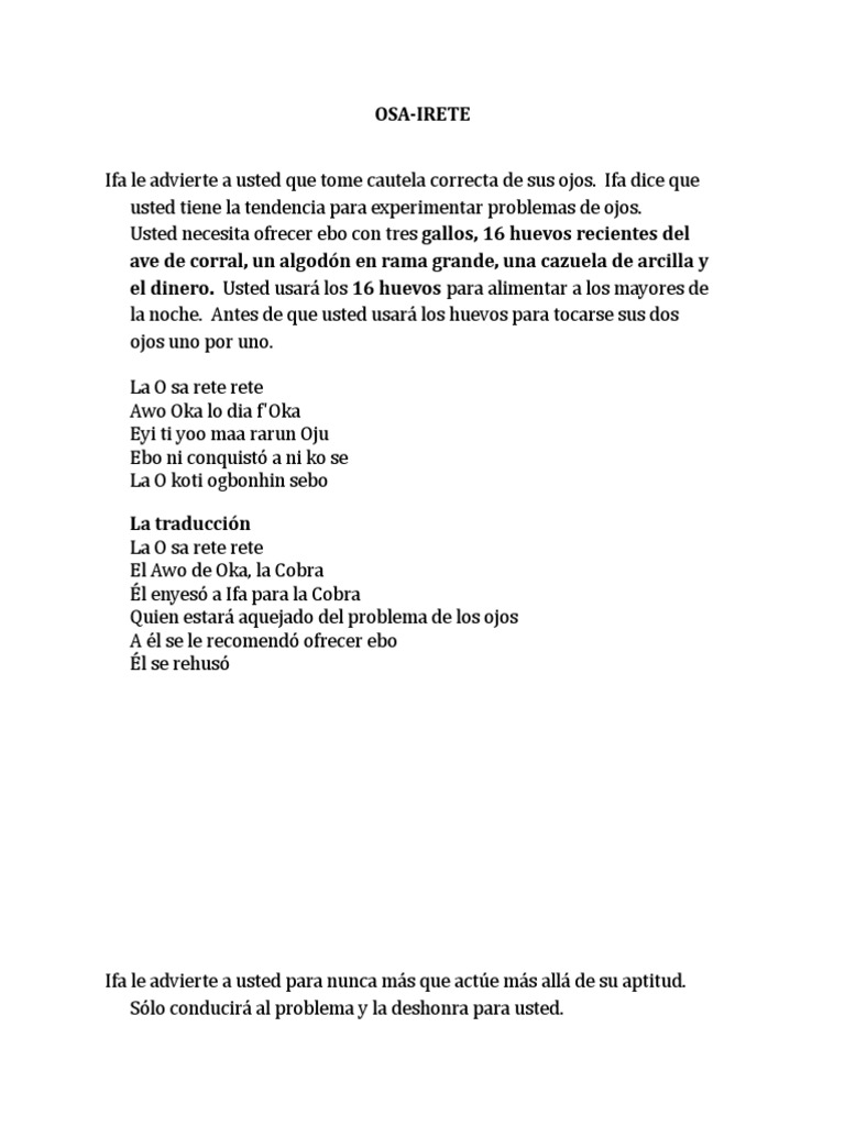 Osa Irete (Español) | PDF | Santeria | Religión étnica