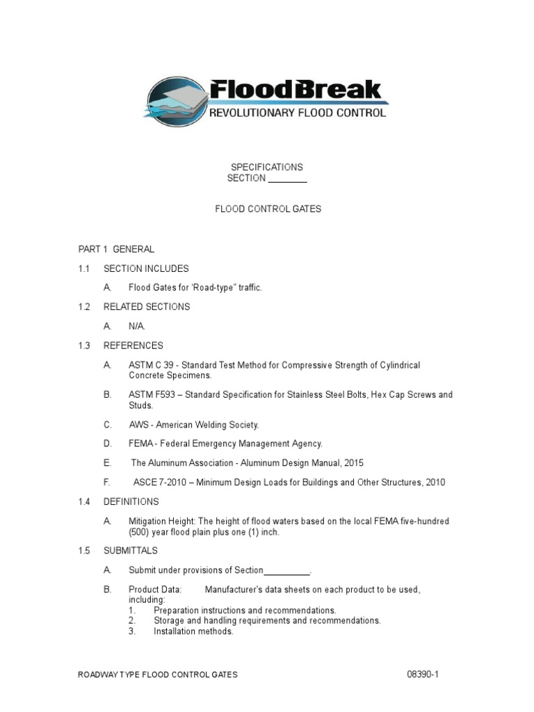 FloodBreak 3 Part Specification ROADWAY REV 07-27-2018 | PDF ...